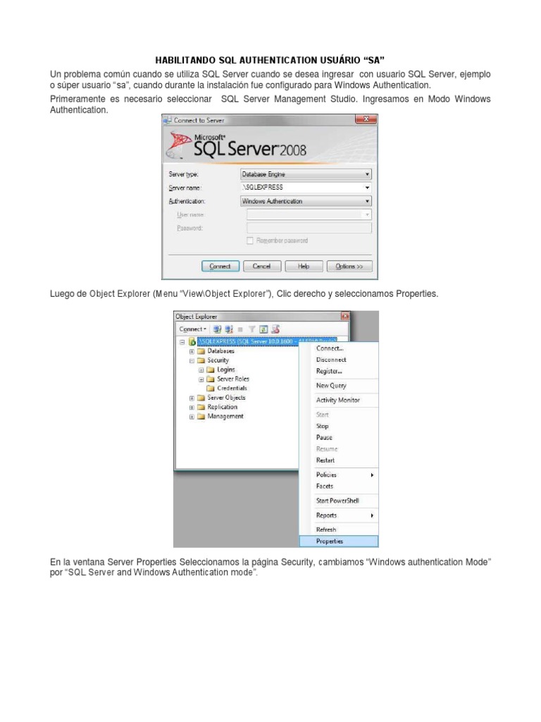 Habilitando SQL Authentication e o Usuário | PDF | Finanzas y dinero