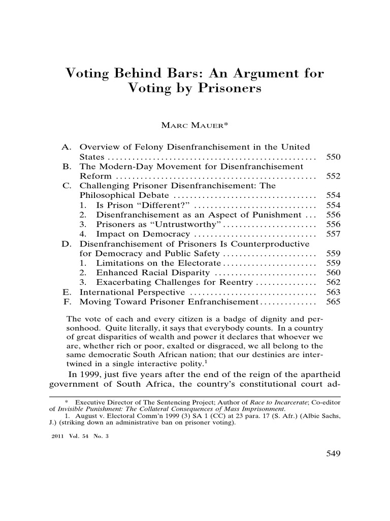 Voting Behind Bars An Argument For Voting by Prisoners | PDF | Prison ...
