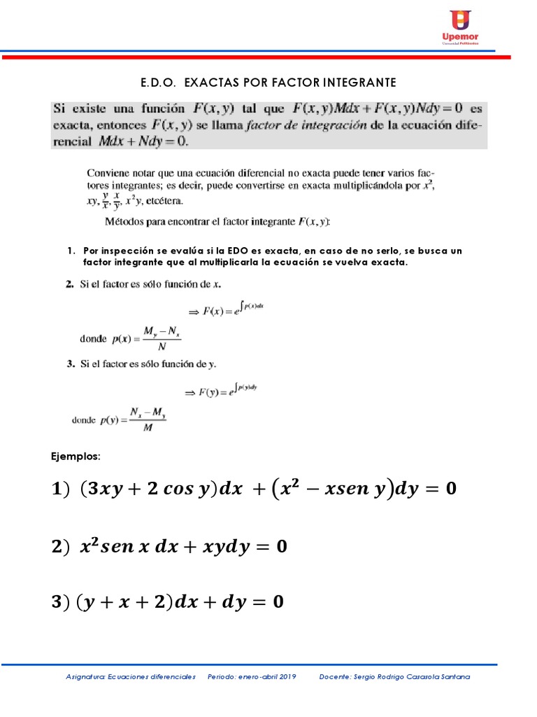 EDO Exactas: Factor Integrante y Ejemplos | PDF