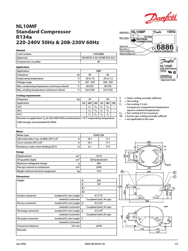 NL10MF Standard Compressor R134a 220-240V 50Hz & 208-230V 60Hz | PDF ...