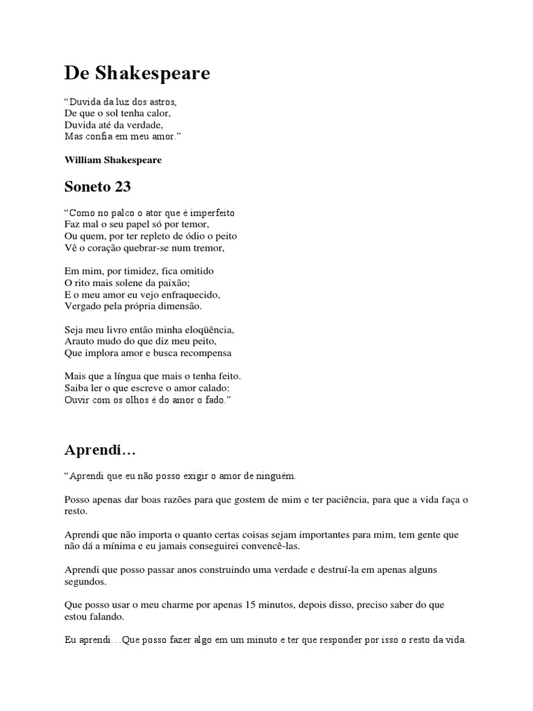 Poemas de Shakespeare - Introdução PDF | PDF | William Shakespeare | Amor