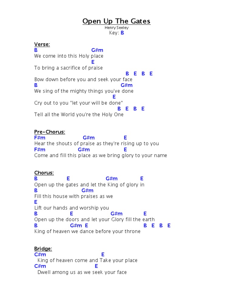 Worship Song Lyrics: "Open Up The Gates" | PDF