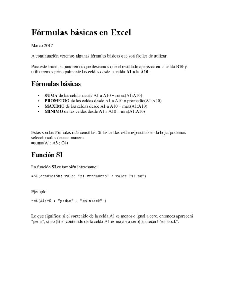 Formulas Basicas de Excel | PDF | Microsoft Excel | Fórmula