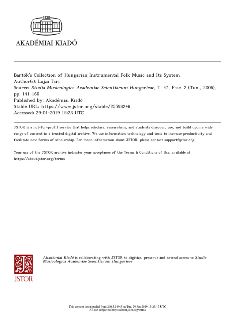 Bartók's Collection of Hungarian Instrumental Folk Music and Its System ...