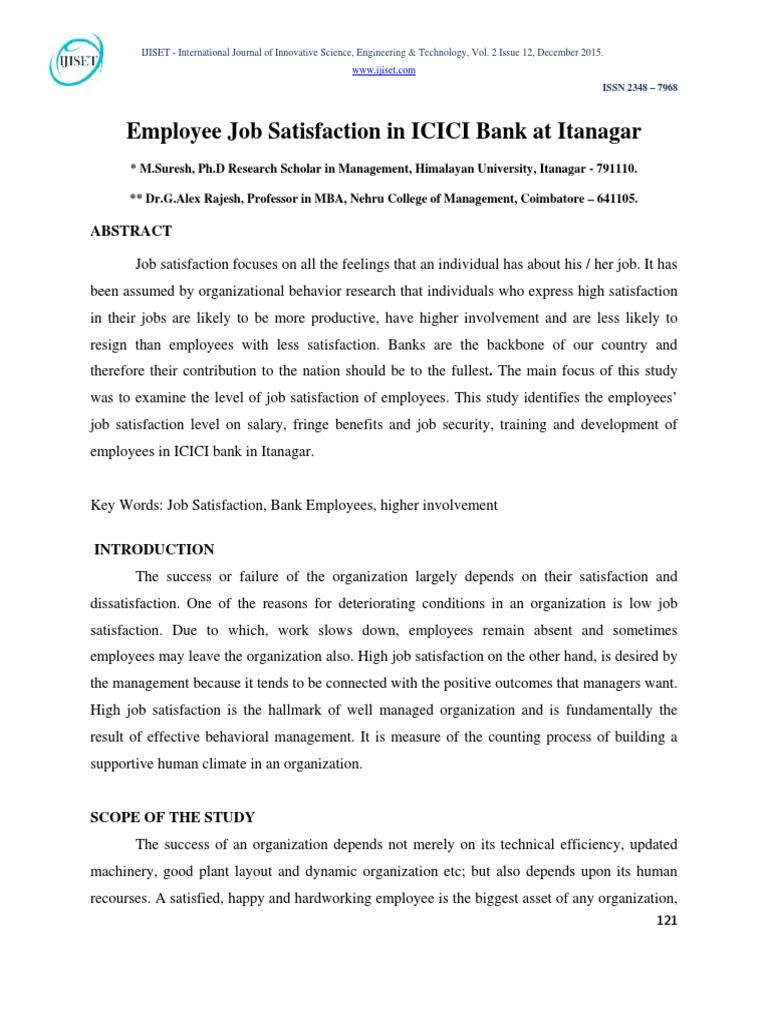 Employee Job Satisfaction in ICICI Bank at Itanagar | PDF | Job ...