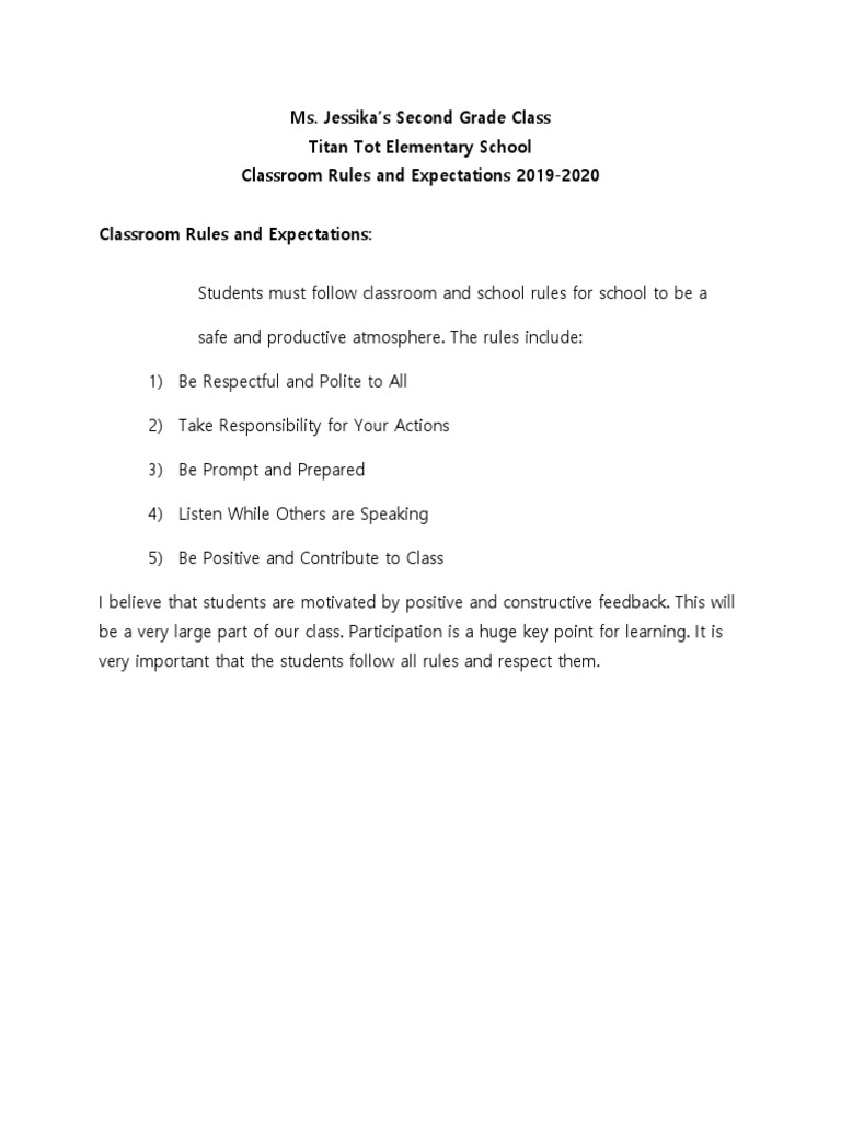 Classroom Rules and Expectations | PDF