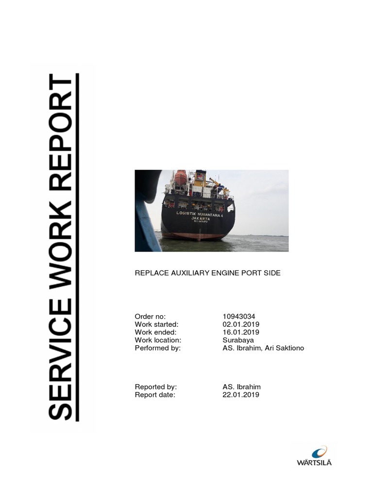 Service Work Report Replacement Auxiliary Engine and Cleaning Generator | PDF | Calibration | Switch