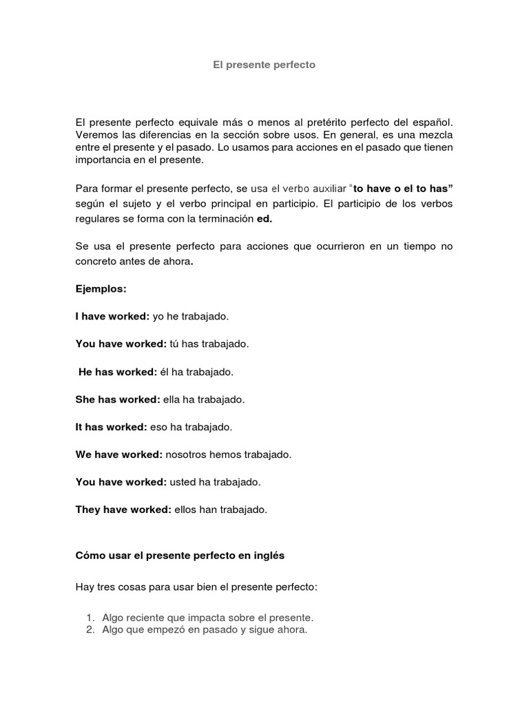 El Presente Perfecto Ingles | PDF | Verbo | Tipología Lingüística