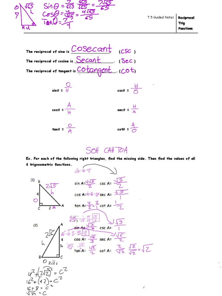 Cosecant: T.5 Guided Notes Reciprocal | PDF