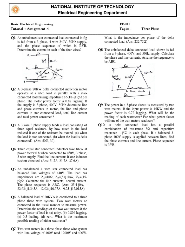 Basic Electrical Engineering EE-101 Tutorial + Assignment - 4 Topic ...