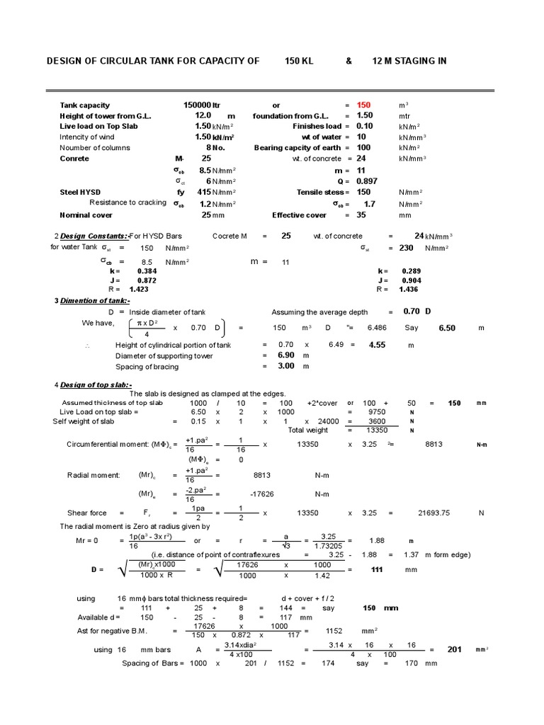 Over Head Tank - Circular Flat Slab | PDF | Beam (Structure) | Column