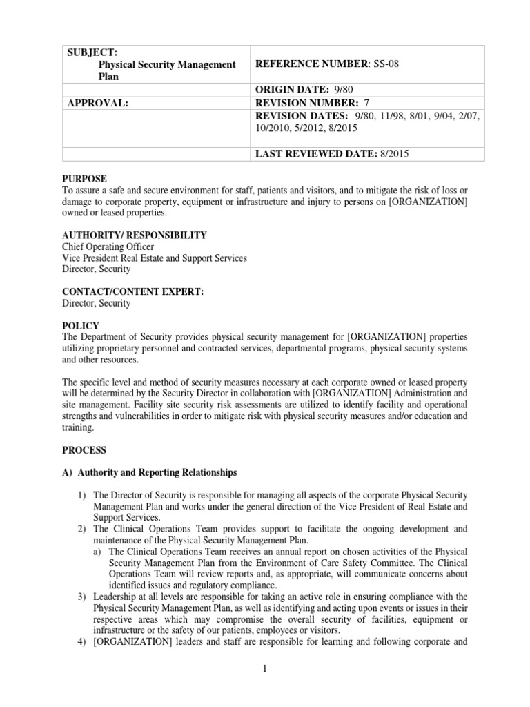 Level 2 - 400 - Bed - Hospital - Security - Plan - Example | PDF | Risk ...