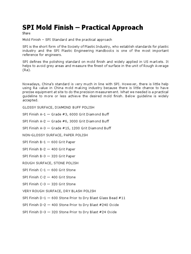 SPI Mold Finish - Practical Approach: Share | PDF | Steel | Industrial ...