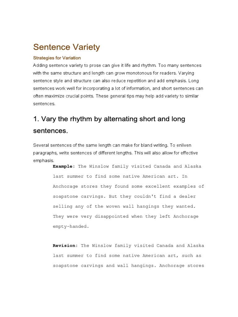 Sentence Variety: 1. Vary The Rhythm by Alternating Short and Long ...