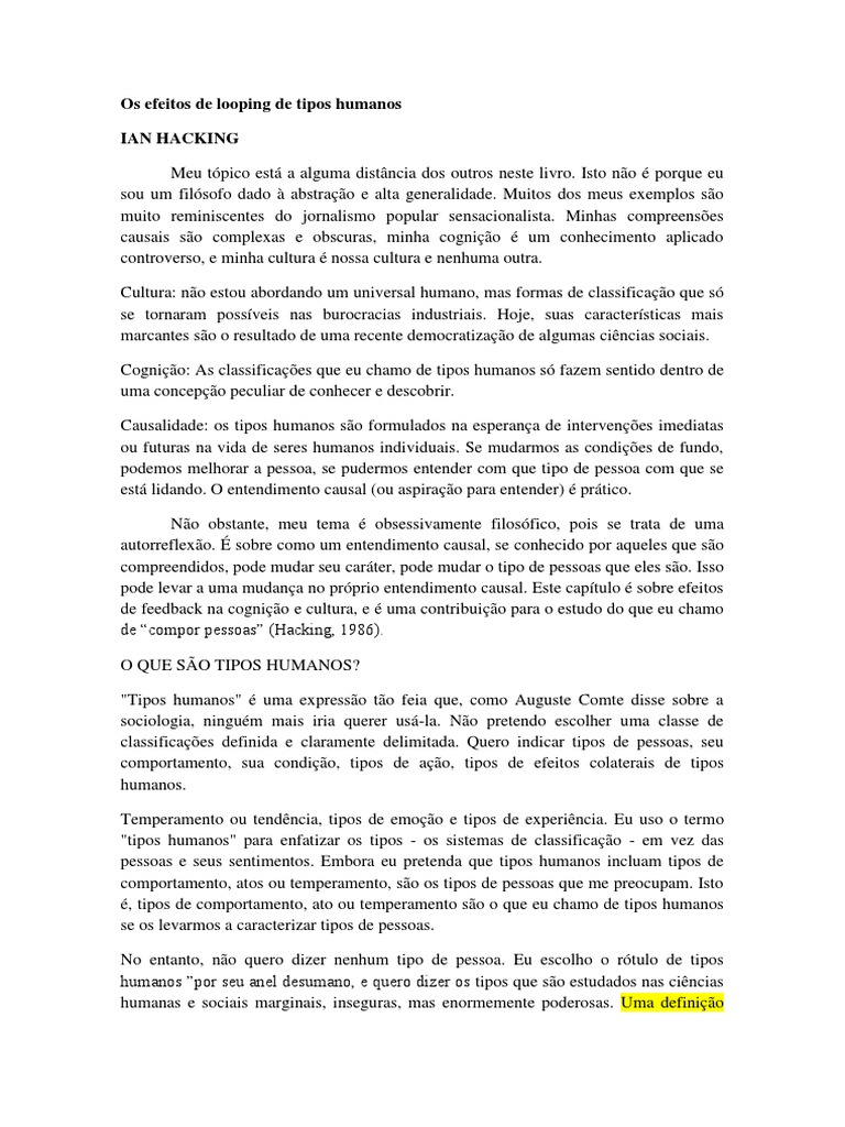 Os Efeitos de Looping de Tipos Humanos IAN HACKING Tradução | Download ...