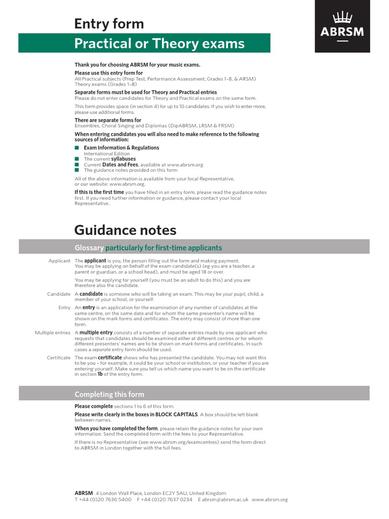 ABRSM Entry Form | PDF | Saxophone | Test (Assessment)