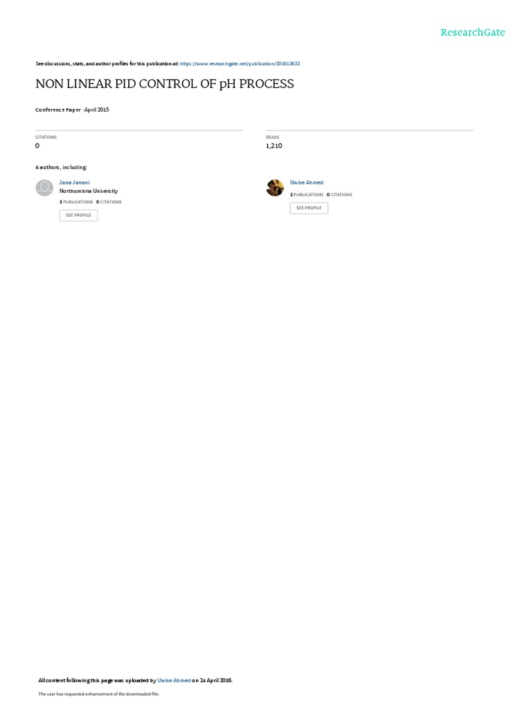 Non Linear Pid Control of PH Process: April 2015 | PDF | Control Theory ...