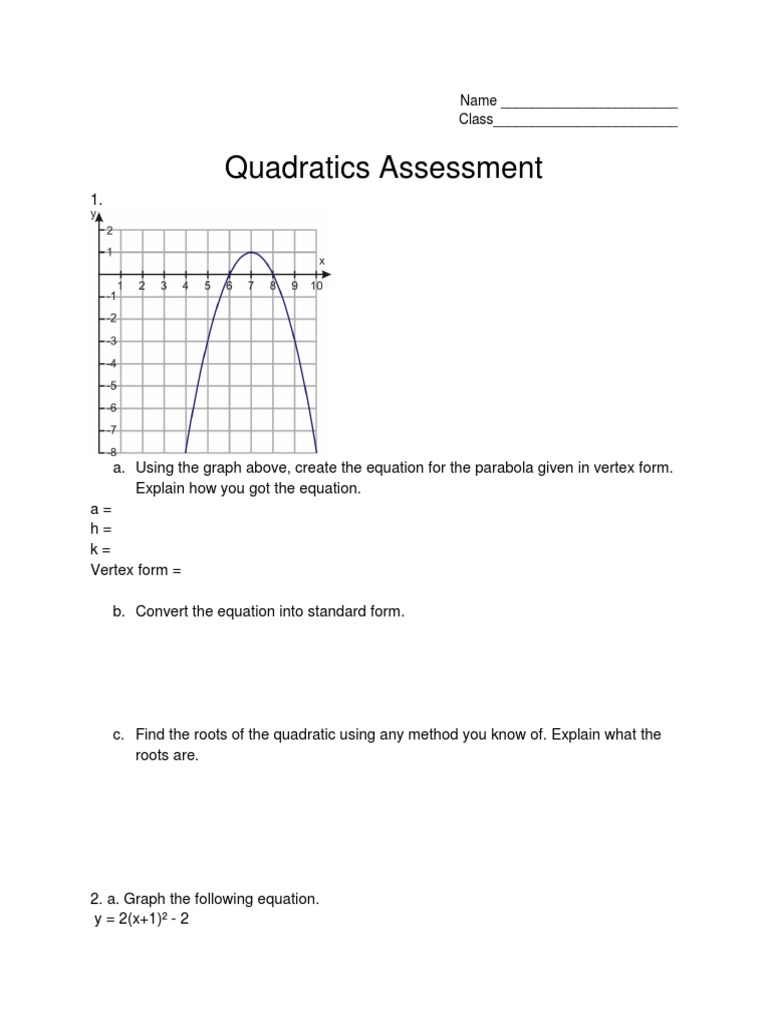 Quadratics Assessment | PDF
