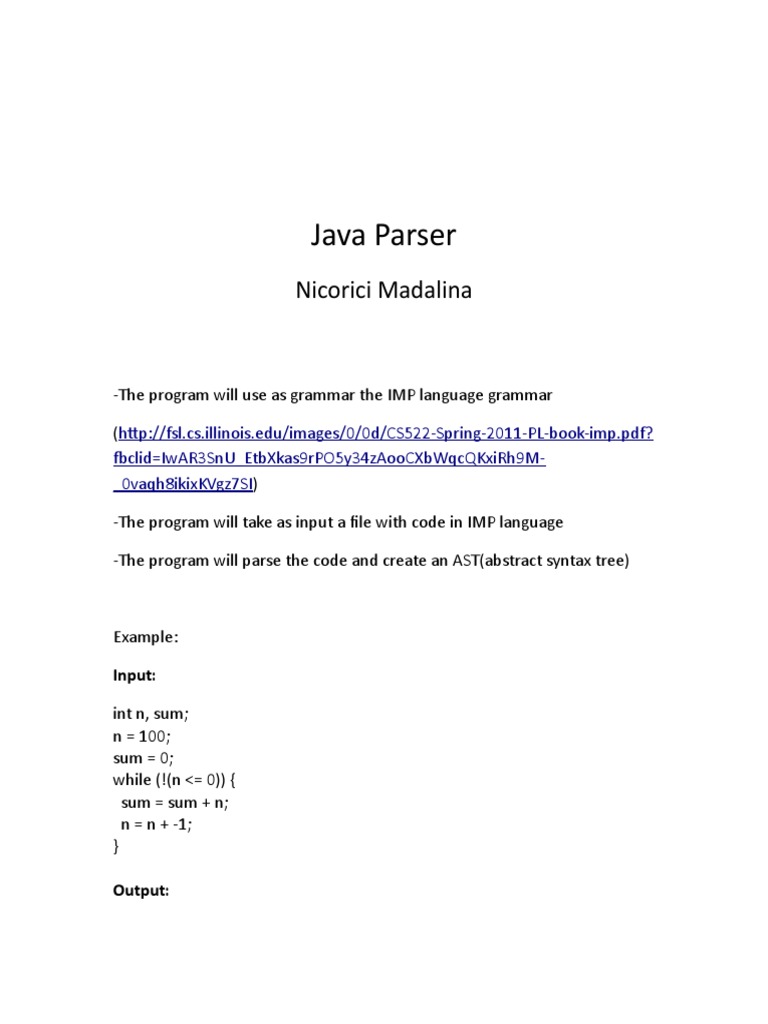 Java Parser: Nicorici Madalina | PDF