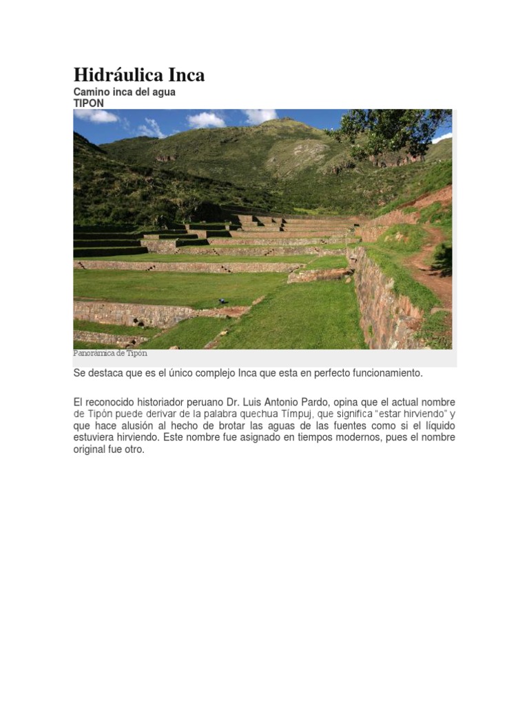 Tipón, maravilla de la ingeniería hidráulica inca | PDF | Imperio Inca ...