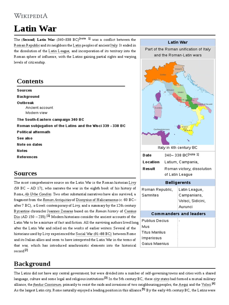 Latin War: Sources Background Outbreak | Download Free PDF | 1st ...