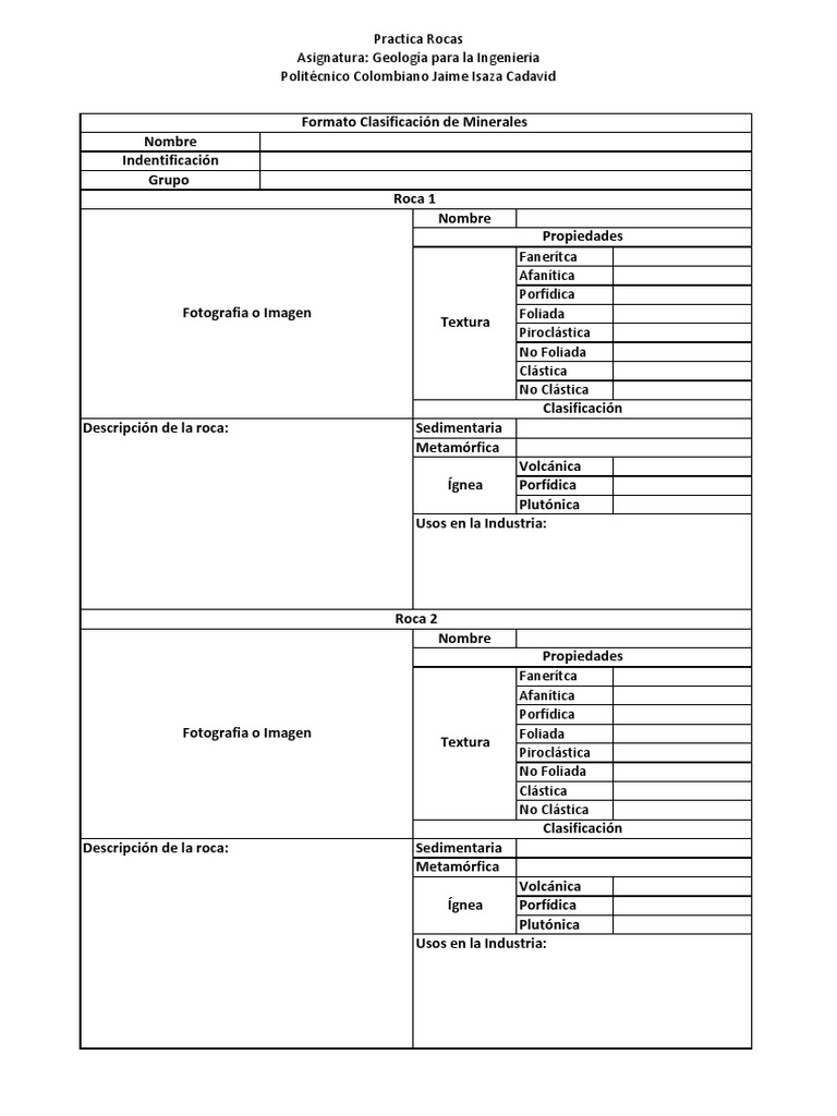 Ficha para Rocas. | PDF | Roca (geología) | Roca ígnea