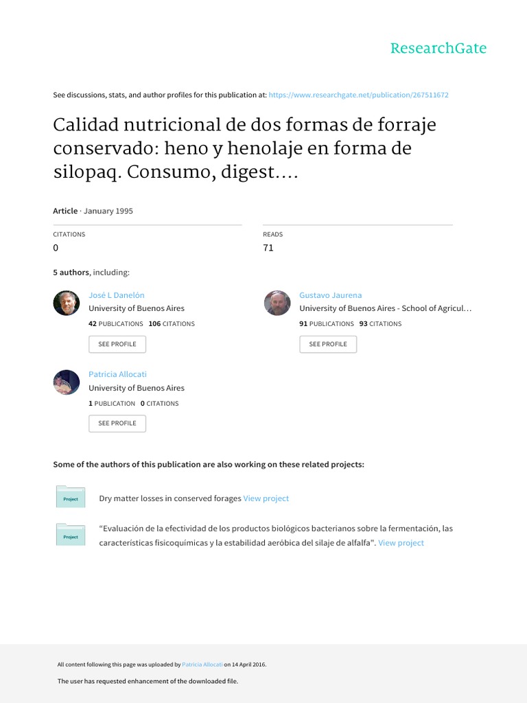 Calidad Nutricional de Dos Formas de Forraje Conservado: Heno y ...