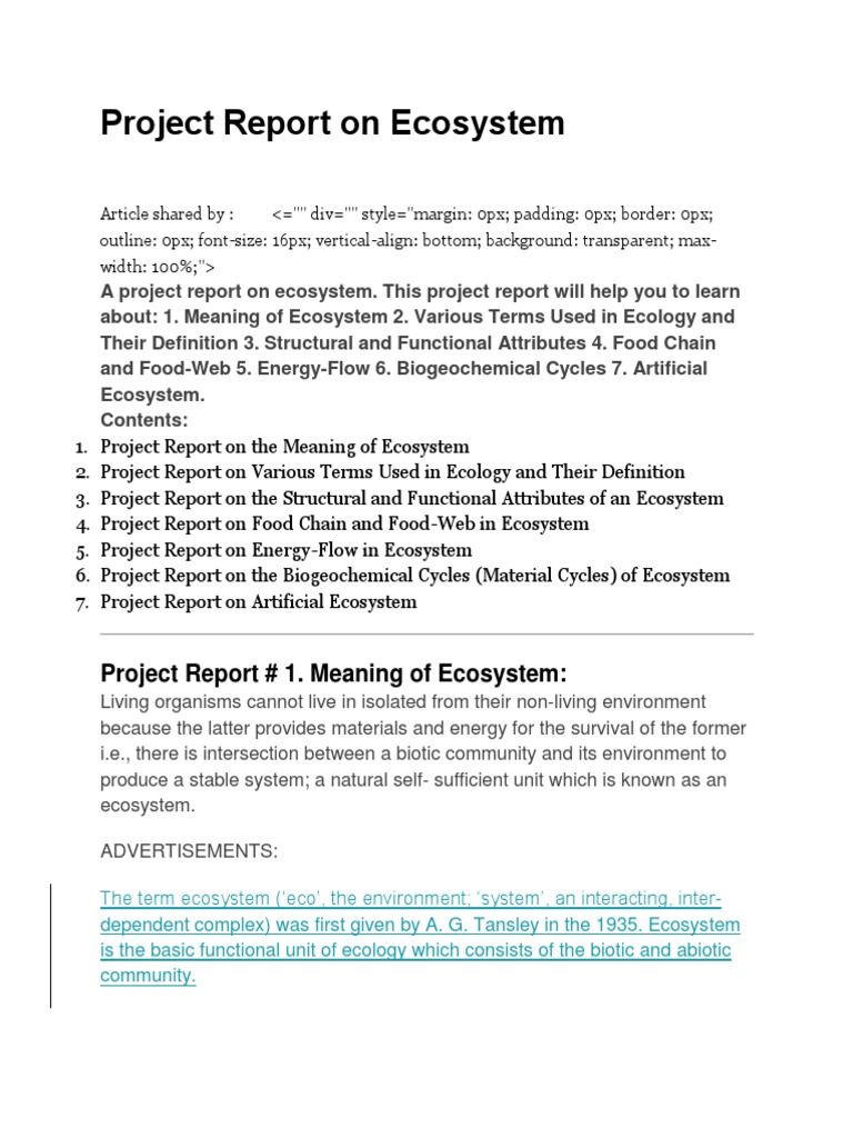 Project Report On Ecosystem | PDF | Food Web | Ecology