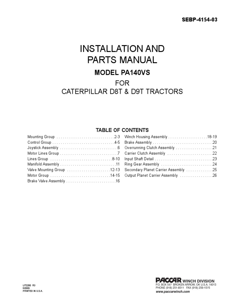 Installation and Parts Manual: FOR Caterpillar D8T & D9T Tractors | PDF ...