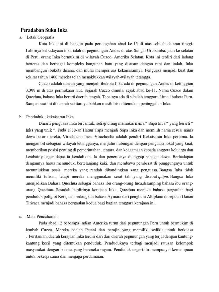 Peradaban Suku Inka | PDF