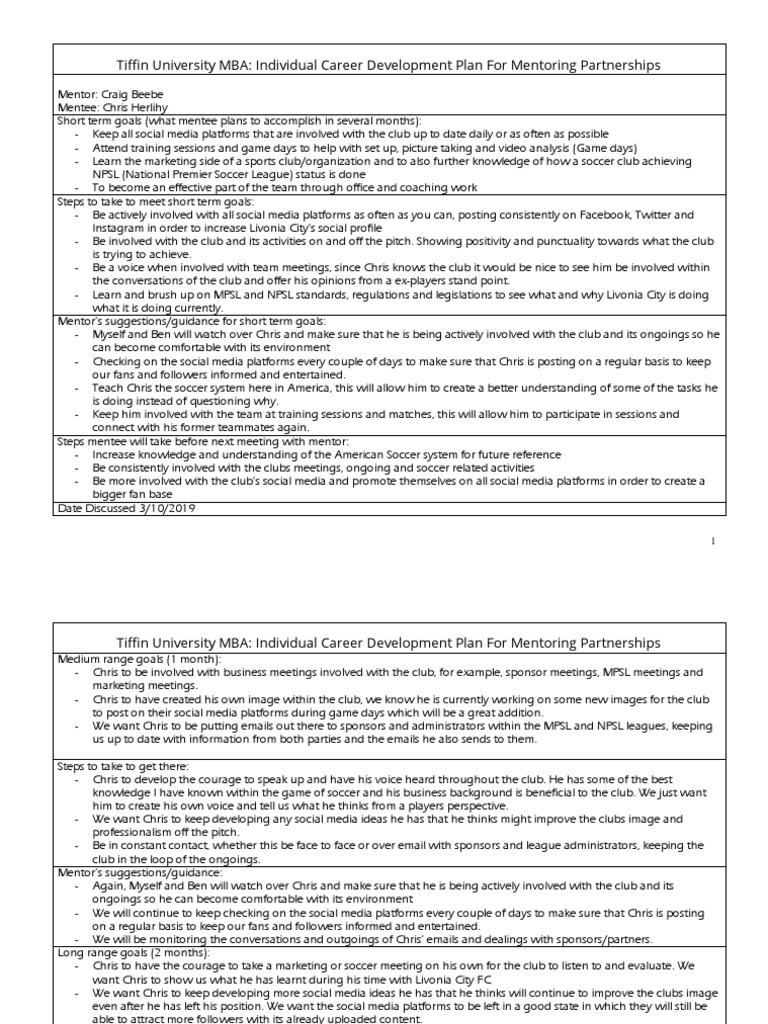 Chris and Craig Mentor Sheet | PDF | Mentorship | Social Media
