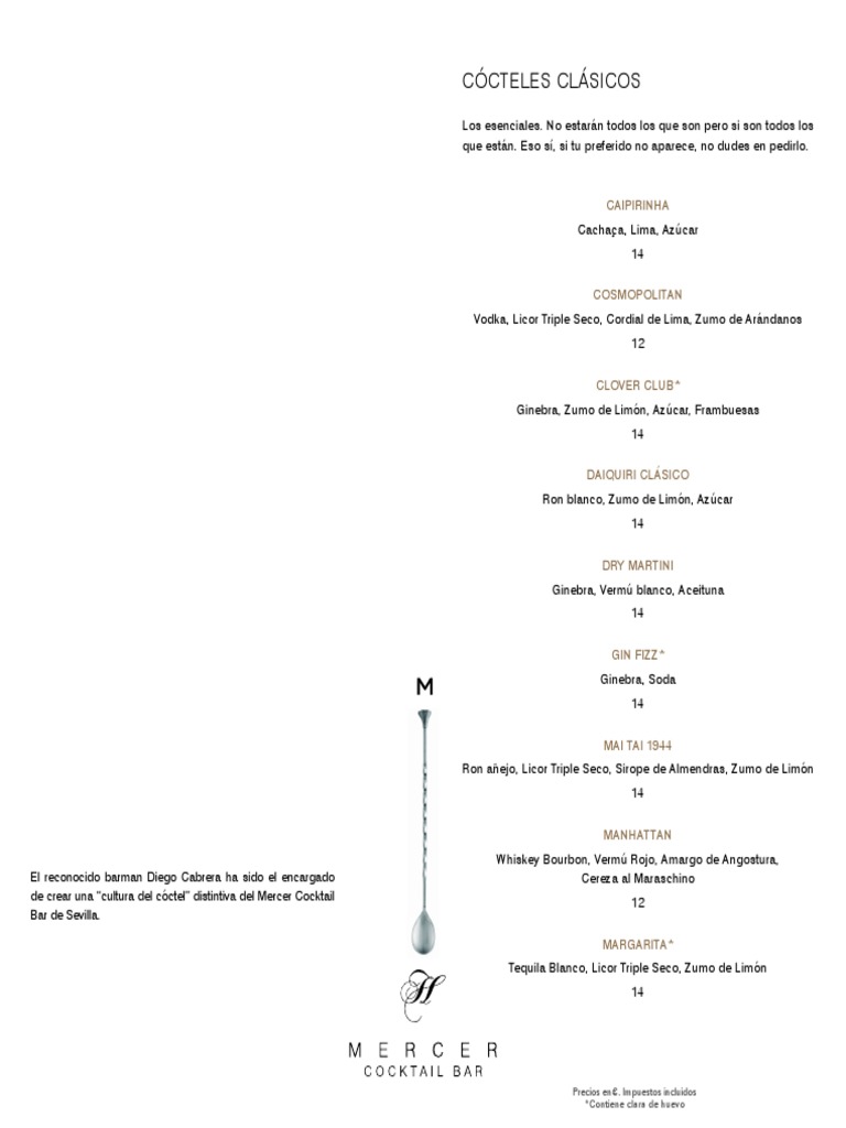 3 Mhs Carta Cocktail Bar Cast Precios BCN Web v1 | PDF | Ginebra | Ron