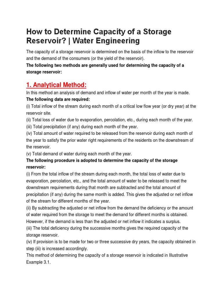 Reservoir Capacity Determination Methods | PDF | Reservoir | Spillway