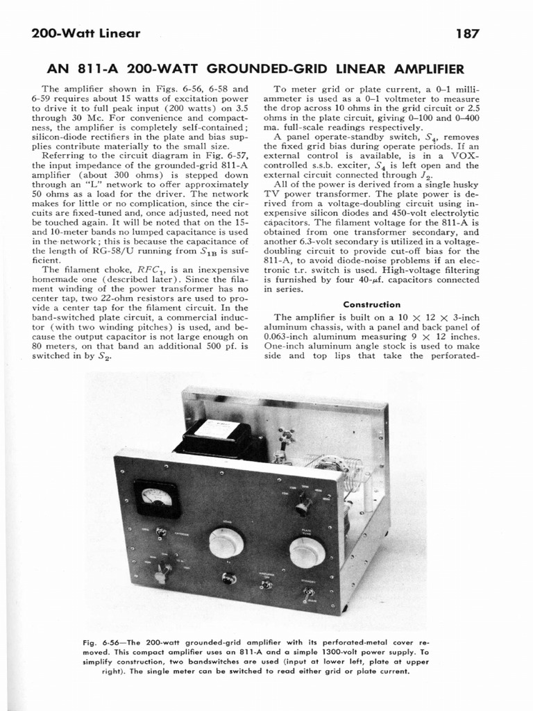An 811-A 200 Watt Grounded Grid Linear Amplifier 68hb187 | PDF