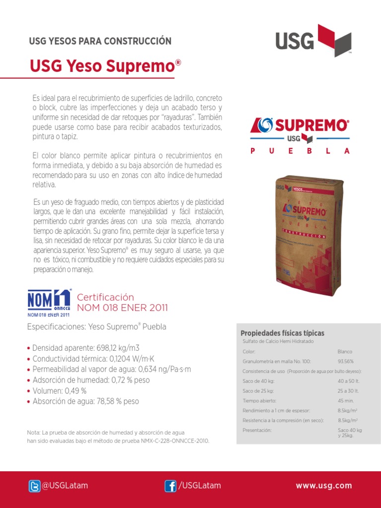 Hoja de Datos de Yeso Supremo | PDF | Yeso | Absorción (Química)