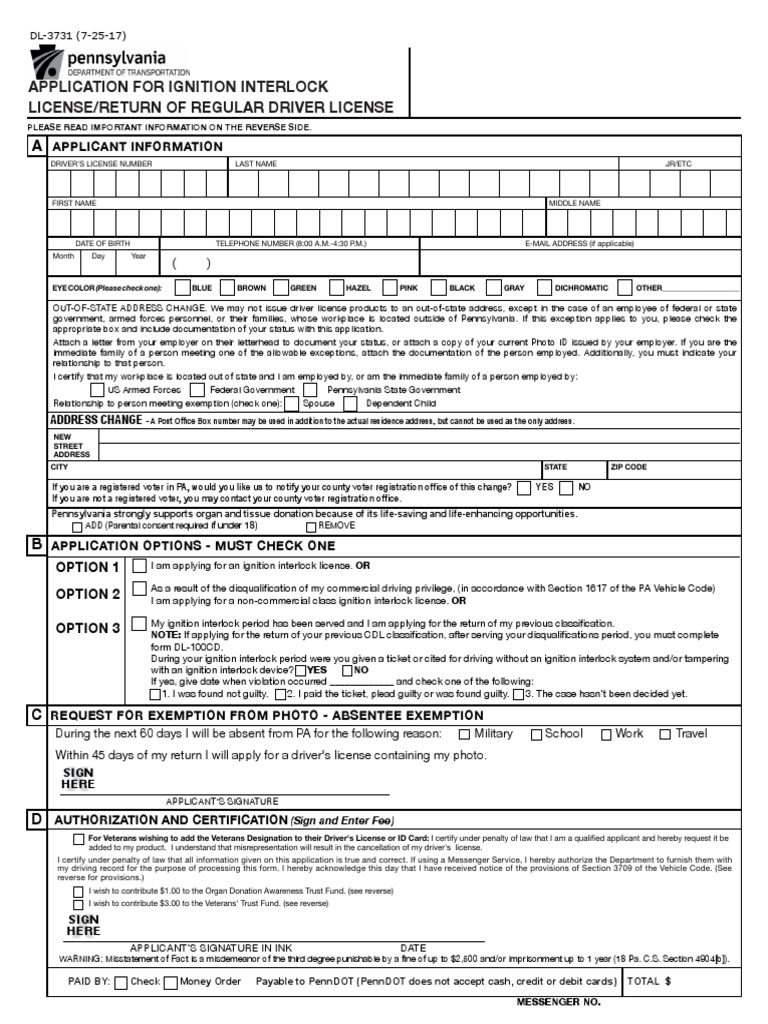 Application For Ignition Interlock License/Return of Regular Driver ...