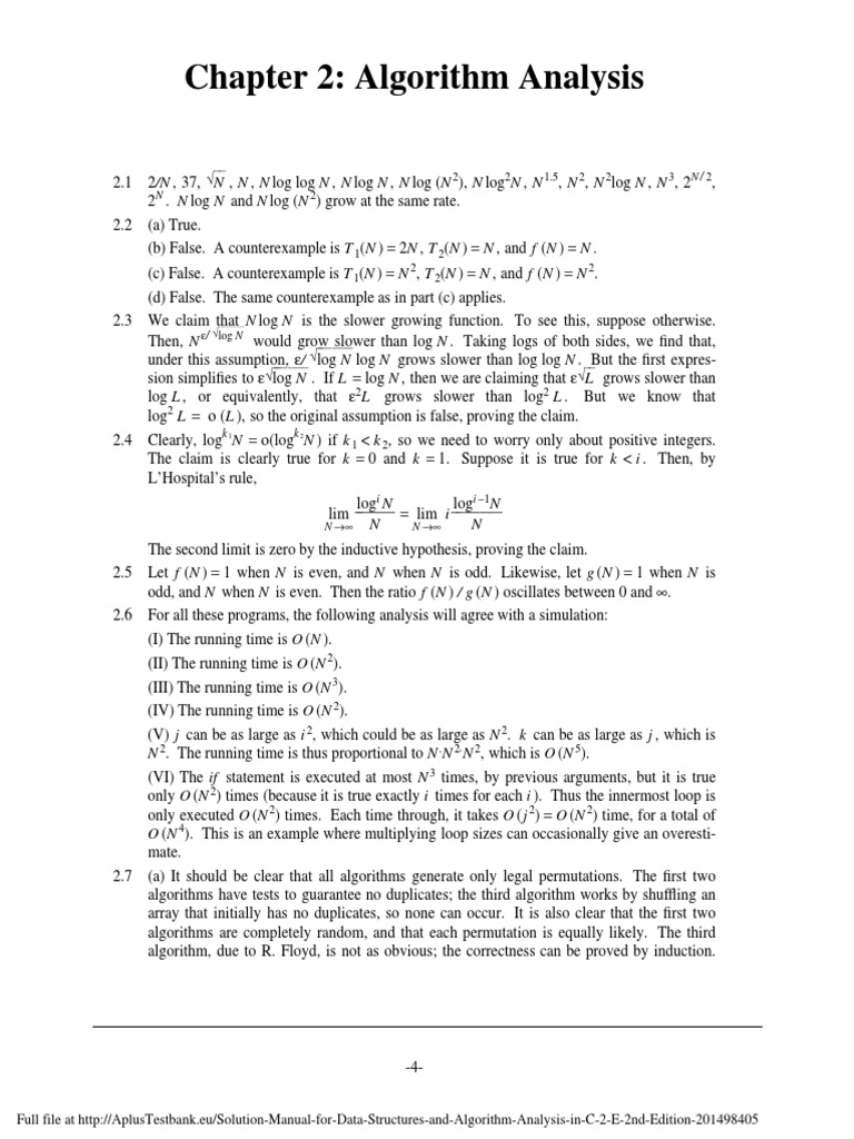 Solution Manual For Data Structures and Algorithm Analysis in C 2 E 2nd Edition 201498405 | PDF ...