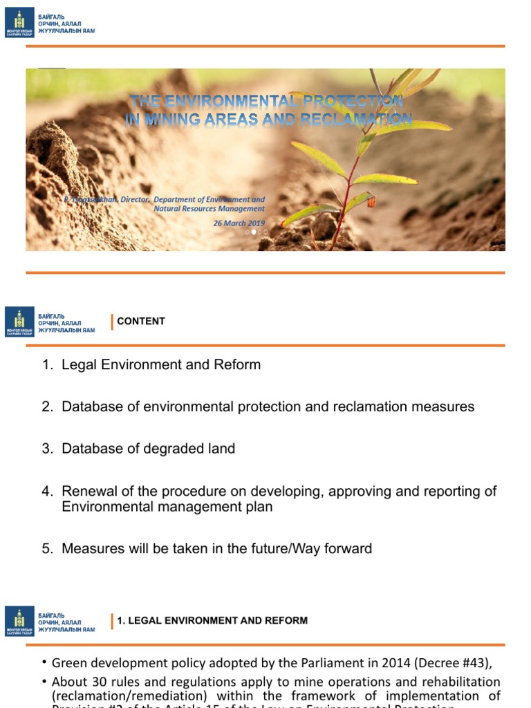 Environmental Protection in Mining Areas and Reclamation | PDF ...