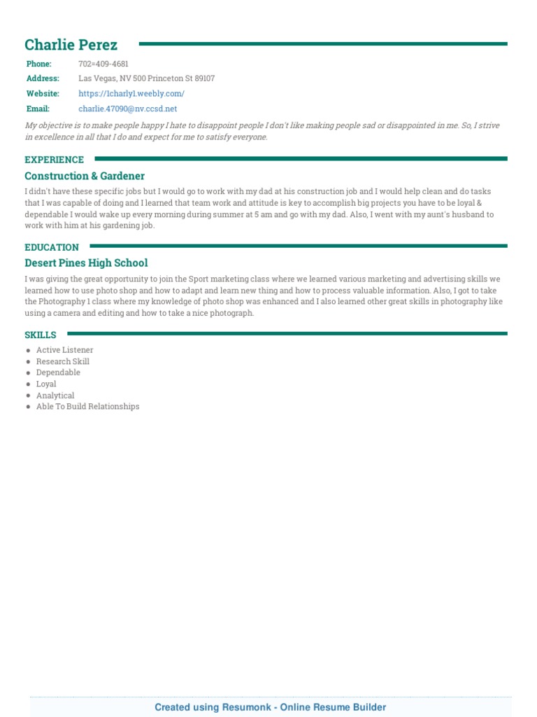 Charlie Perez: Construction & Gardener | PDF