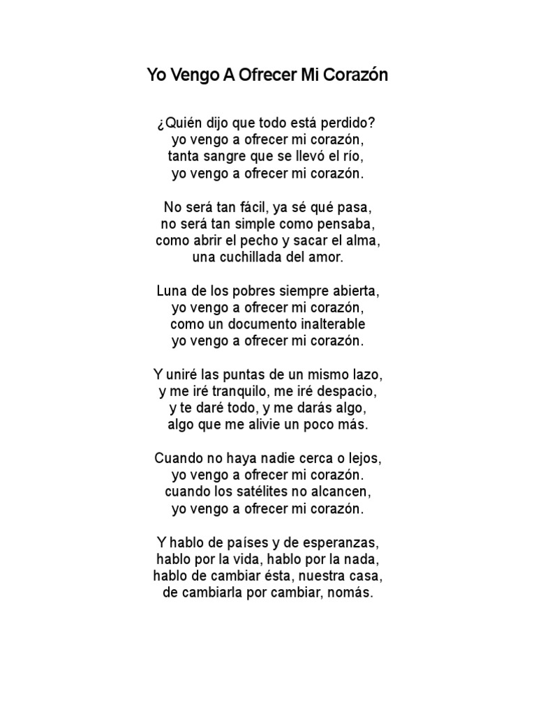 Yo Vengo A Ofrecer Mi Corazón LETRA | PDF