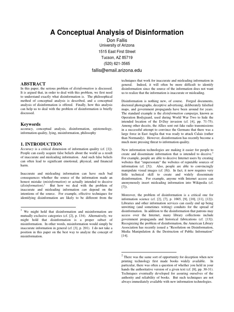 A Conceptual Analysis of Disinformation: Don Fallis | Download Free PDF ...