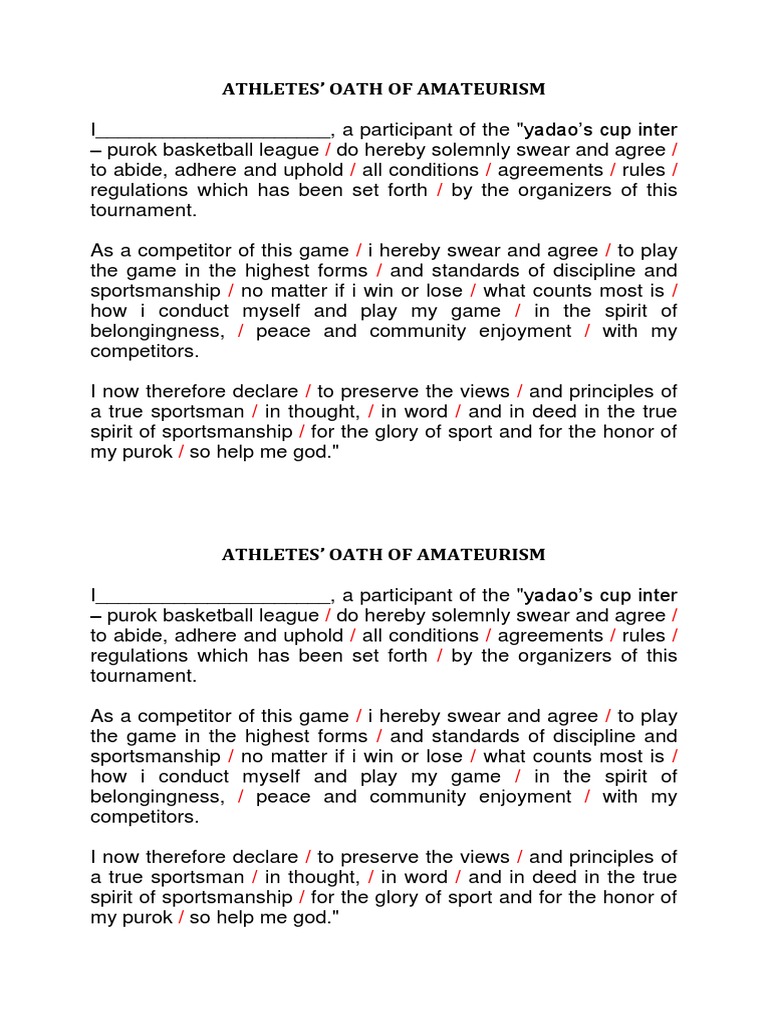 Athletes' Oath of Amateurism | PDF