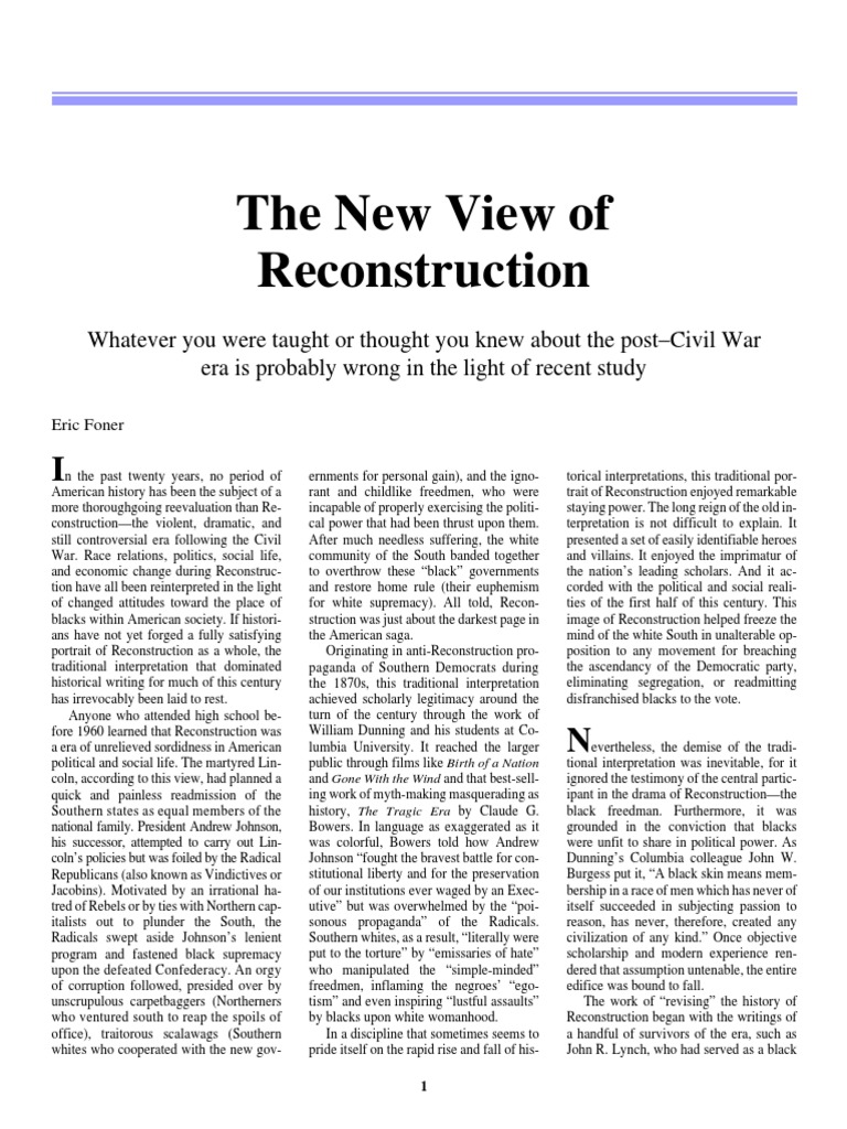 Foner On Reconstruction Excellent | PDF | Reconstruction Era ...
