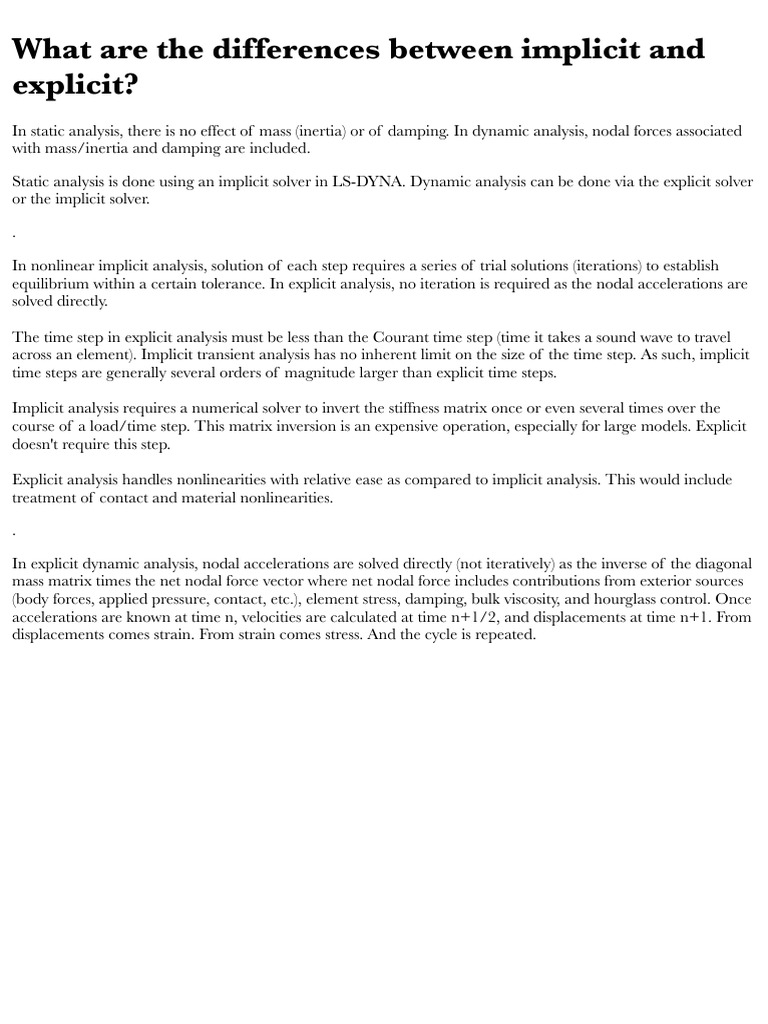 What Are The Differences Between Implicit and Explicit - LS-DYNA Support PDF | PDF