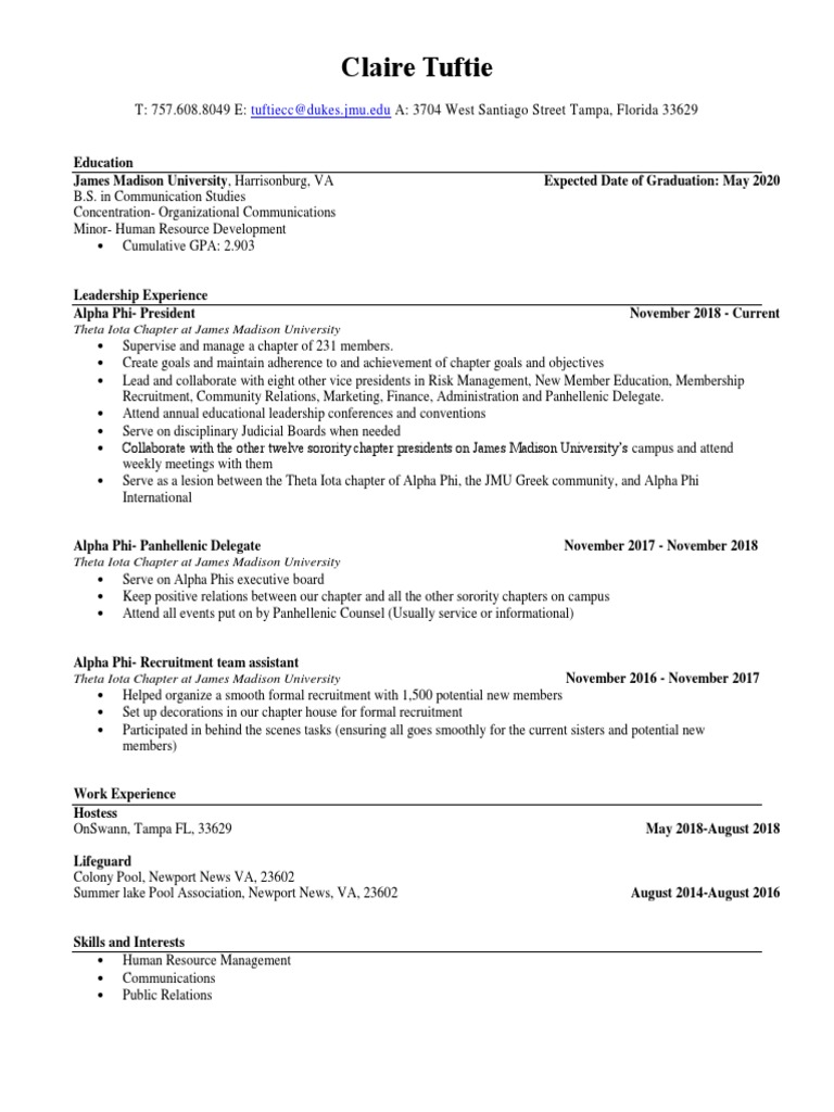 Claire C Tuftie Resume | Download Free PDF | Fraternities And ...