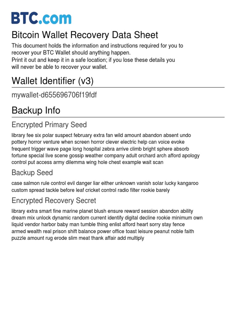 Bitcoin Wallet Recovery Instructions | PDF