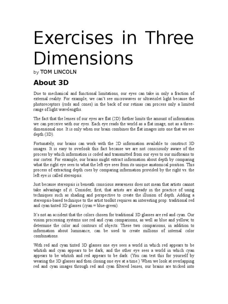 Exercises in Three Dimensions Using Red and Cyan 3D Glasses | PDF ...
