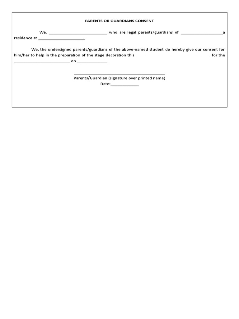 Parents consent form for student stage help | PDF