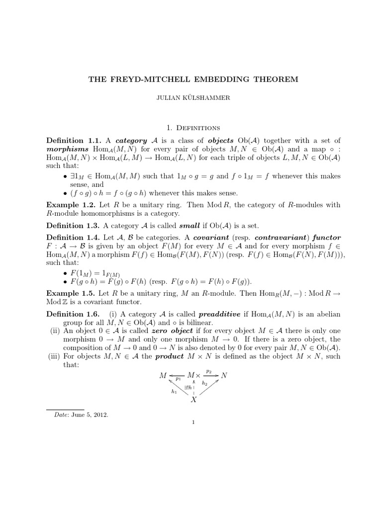 The Freyd-Mitchell Embedding Theory | PDF | Category Theory | Abstract ...