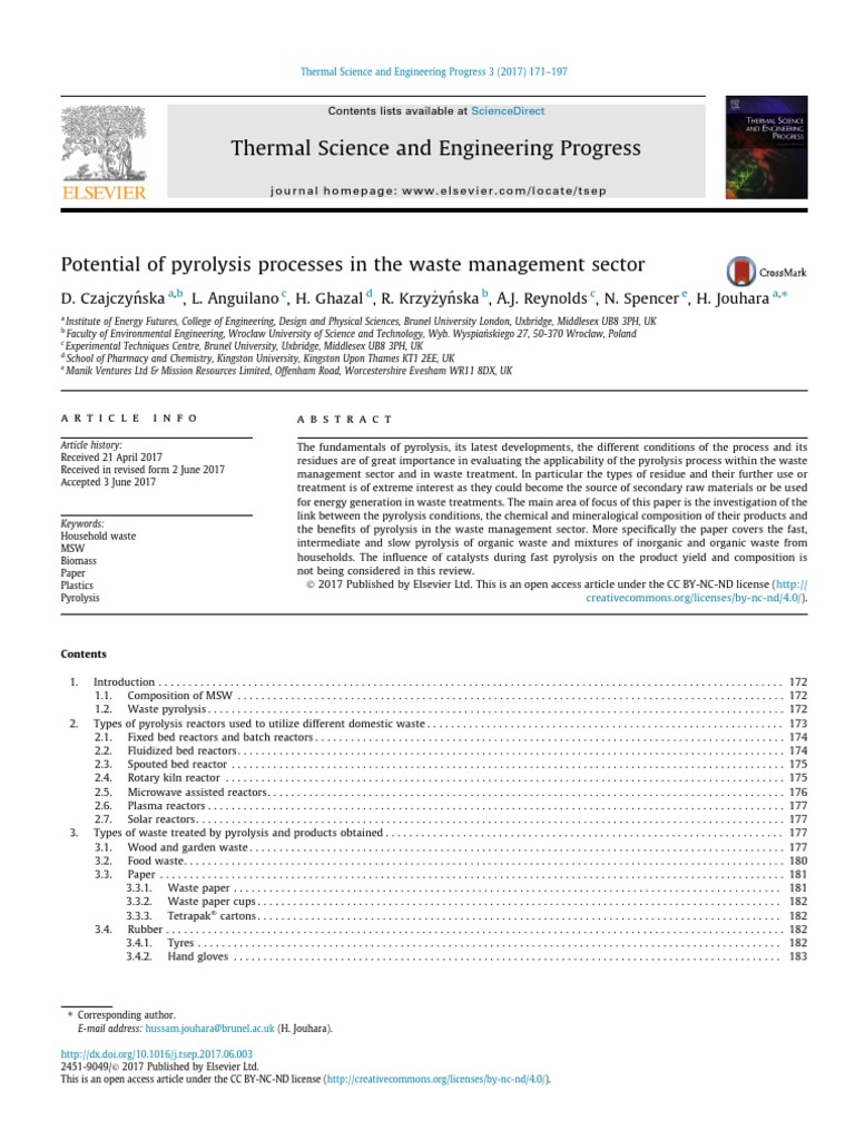 Thermal Science and Engineering Progress | PDF | Pyrolysis | Chemical Reactor